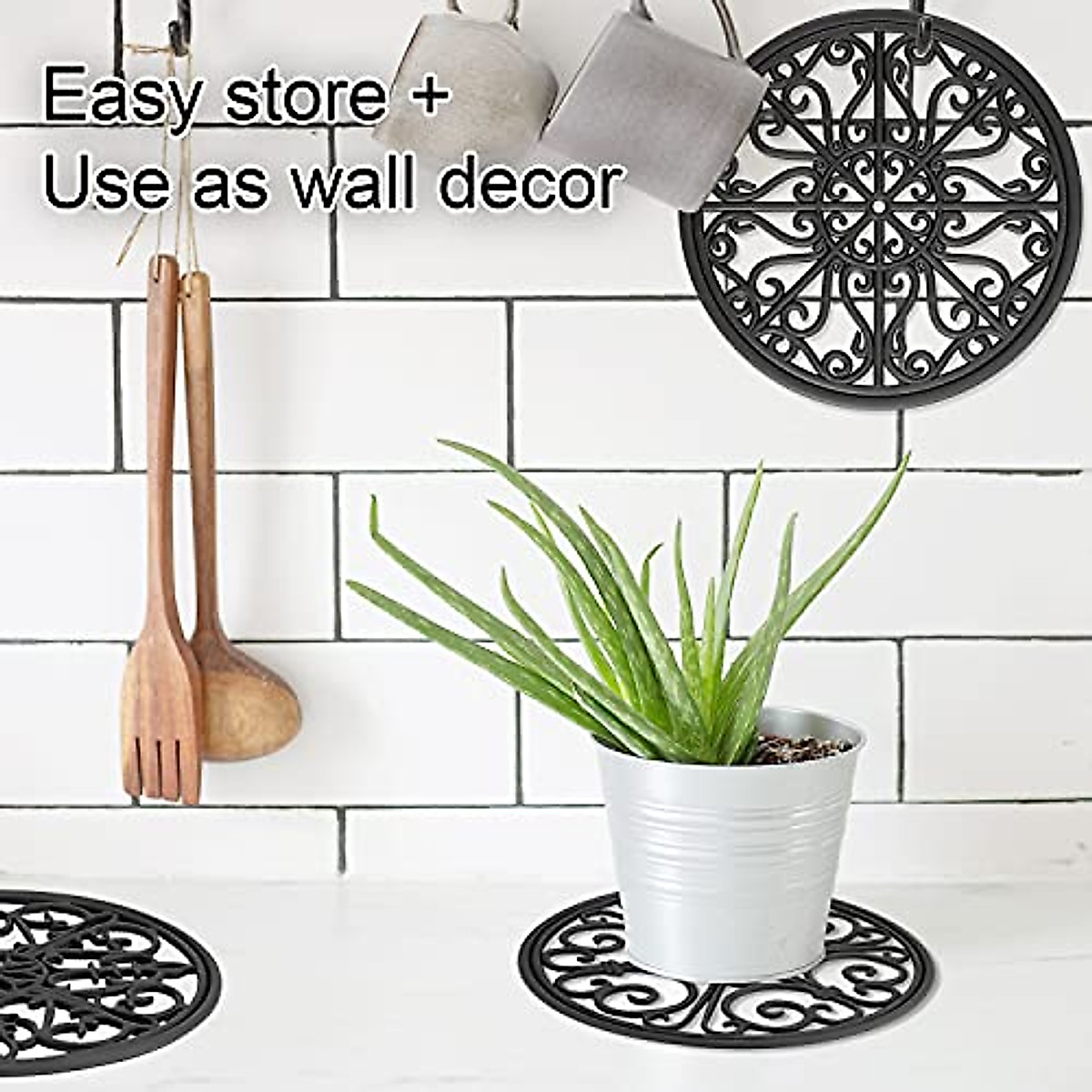 Trivets for Hot Dishes - NWFHTD Silicone Trivet Mat for Kitchen Counter - Hot Plates to Protect Table / Hot Pads for Countertops / Hot Pot Holder / Pads for Hot Pots & Pans - Set of 3, Black