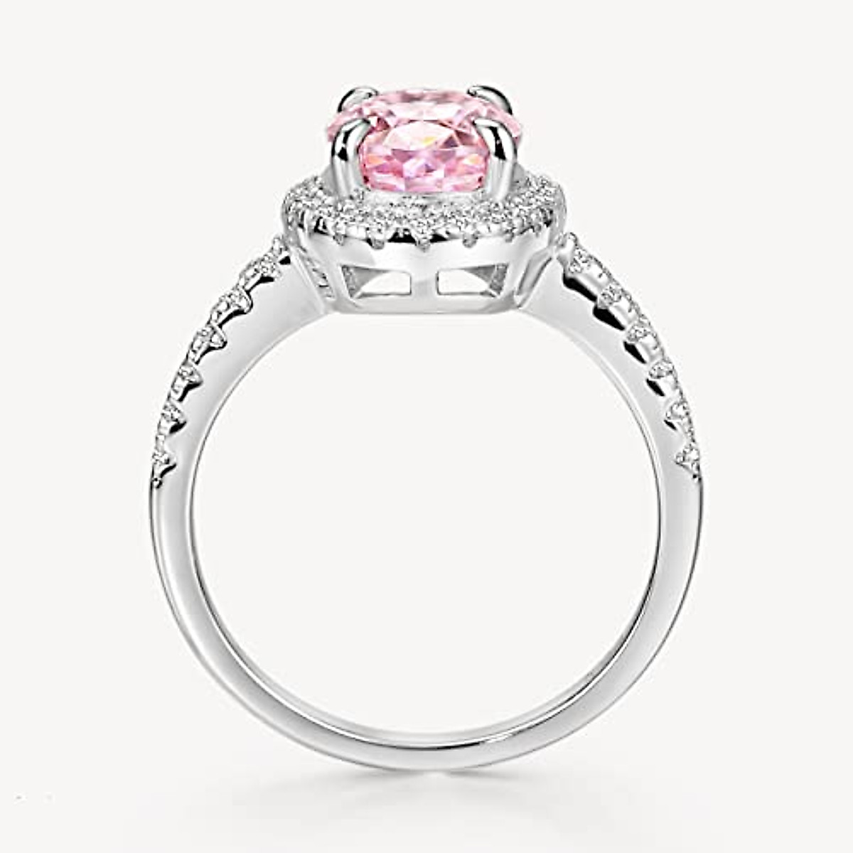 Michooyel 2.0ct Oval Cut Pink Diamond Engagement Ring Sterling Silver Cubic Zirconia Halo Women's Ring Promise Ring