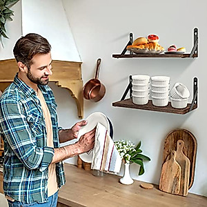 Uten Floating Shelves, Solid Wood Wall Mounted Shelf for Bathroom, Kitchen, Bedroom, Living Room with The Spirit Level and Metal Bracket, 17 Inch Floating Bathroom Shelves Set of 2, Brown