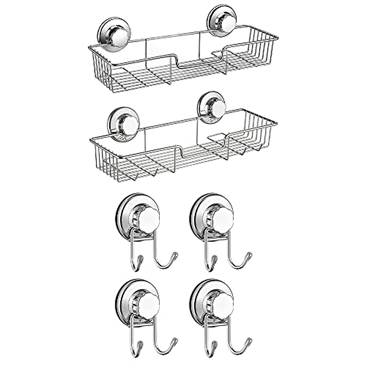 SANNO Suction Cup Shower Caddy with Hooks,Powerful Suction Cup Powerful Vacuum Suction Cup Hooks for Shower