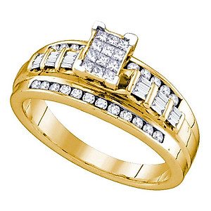 The Diamond Deal Yellow-tone Sterling Silver Womens Princess Diamond Cluster Bridal Wedding Engagement Ring 1/2 Cttw