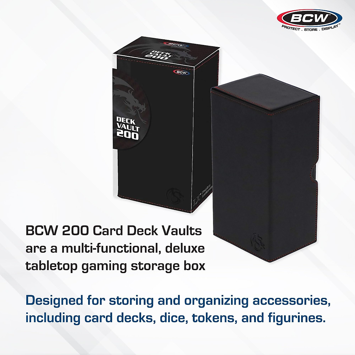 BCW Deck Vault-LX 200 - Black | Premium Card Deck Box with 100 Sleeved Card Capacity, Magnetic Closure, and Dice Tray | For Magic Commander, Pokemon