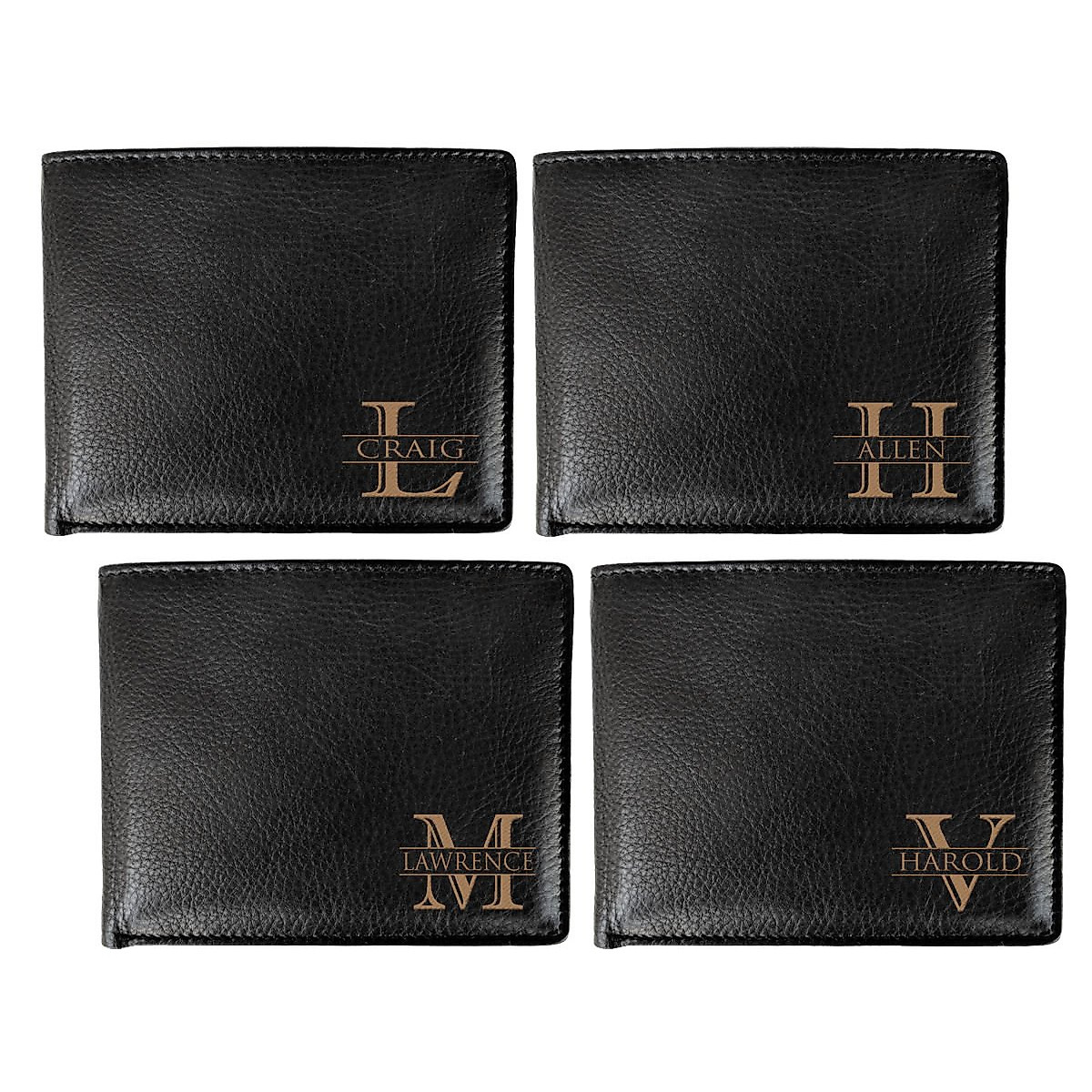 Corner Monogram Initial Engraved Personalized One Black Wallet Personalized Men's Bifold Leather RFID Blocking Wallet for Groomsman Best Man Wedding Party Gift