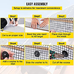 VEVOR Solar Panel Bird Guard 6inch PVC Coated Mesh Roll Kit, Critter Fence,Pigeon Proofing, Black, 6in x 98ft with 100pcs Fasteners, 50pcs Tie Wires