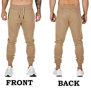 AOTORR Men's Slim Fit Joggers Casual Slim Sweatpants Workout Running Track Pants with Zipper Pockets Khaki L