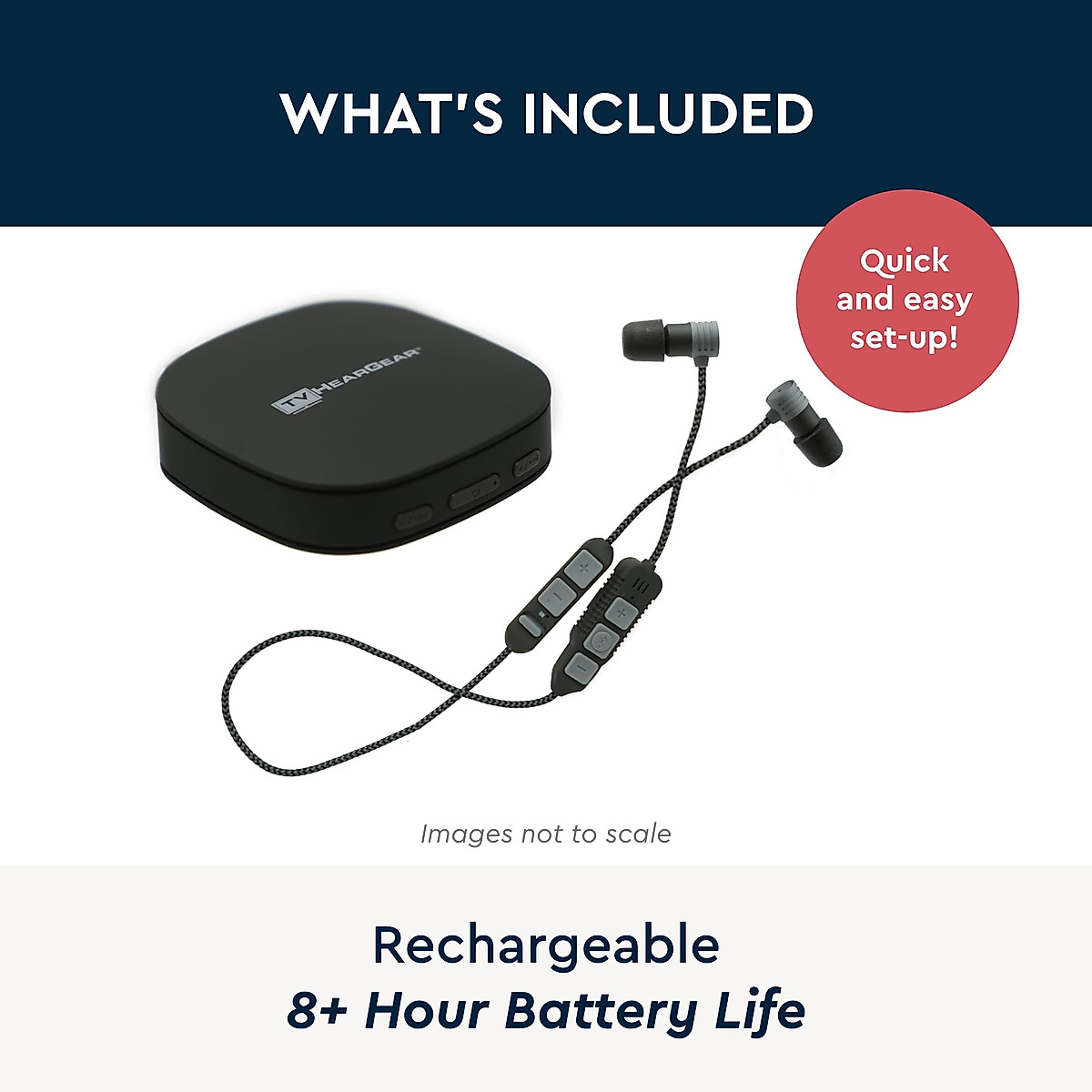 TV HearGear - Bluetooth Wireless TV Streamer with High-Definition Earphones - Stream TV, Music & Calls - 30-Foot Range, 8+ Hour Battery Life, Rechargeable