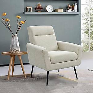 LCH Mid Century Modern Upholstered Fabric Accent, Living Room, Bedroom Leisure Single Sofa (Metal Legs), TV armrest seat, Suitable for Small Space Home, Office, Coffee Chair, Beige