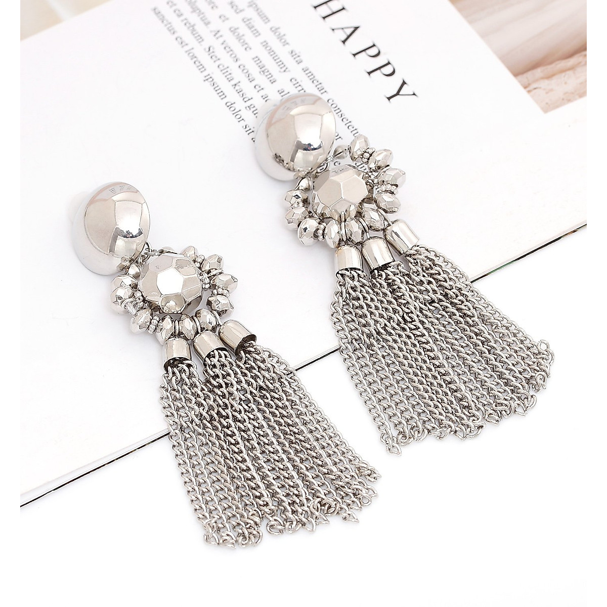 Bohemian Tassel Chandelier Dangle Earring For Women Clip On Earrings Long Drop Statement Earrings (silver)