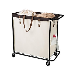 StorageWorks 200L Laundry Sorter 2 Section, Laundry Hamper with Wheels, Extra Large Laundry Basket for Clothes, Towel, Blanket, Rolling Laundry Cart for Laundry Room Organization, Beige, 1-Pack