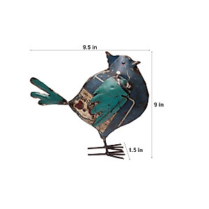 DeKulture Antique Bird Figurine: Vintage Metal Sculpture, Bird Statues for Collection, Rustic Home Accents (9.5x1.5x9 Inches)