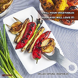 HERUKI Double Skewers 2 Stainless Steel Skewers for BBQ Grilling Kabob, Shawarma Meat Fish and Chicken Great Gift, Multitasking cookware for all kitchens, Stocking Stuffers for Men