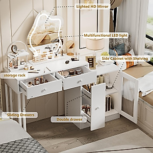 PAKASEPT Makeup Vanity Desk with Mirror and Lights, Makeup Table with Lots Storage, 3 Lighting Modes, Brightness Adjustable, Dressing Table for Women Girls