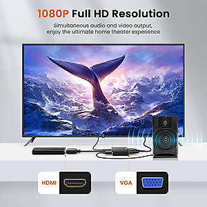 avedio Links HDMI to VGA Adapter, Active HDMI to VGA Converter (Female to Female) with Audio, Support HD 1080P@60Hz, TV Stick, Raspberry Pi, Chromebook, Roku, Xbox (3.5mm Audio Cable Included)