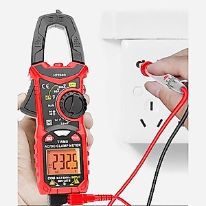 AC/DC Digital Clamp Meter T-RMS 6000 Counts, Multimeter Voltage Tester Auto-ranging, NCV AC DC Current Voltage Resistance Capacitance Frequency Diode Temperature Measure Tester HT206D
