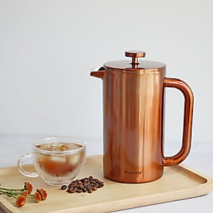 Highwin 8-Cup Double Wall Insulated Stainless Steel French Coffee Press, 32-Ounce Durable Coffee Tea Maker with Stainless Steel Plunger, Copper