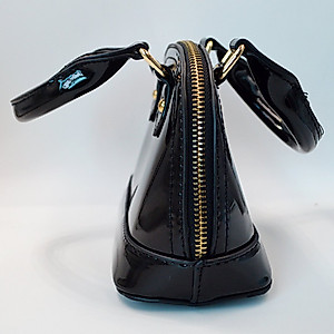 Zip Around Dome Patent Satchel Mini Top Handle Toe Bag Shell Shape Purse Handbags (black)
