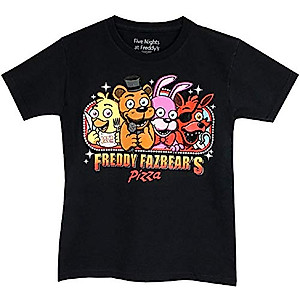 Five Nights at Freddy's Youth Boys Freddie Fazbear's Pizza T-Shirt Licensed FNAF (Black, Large)
