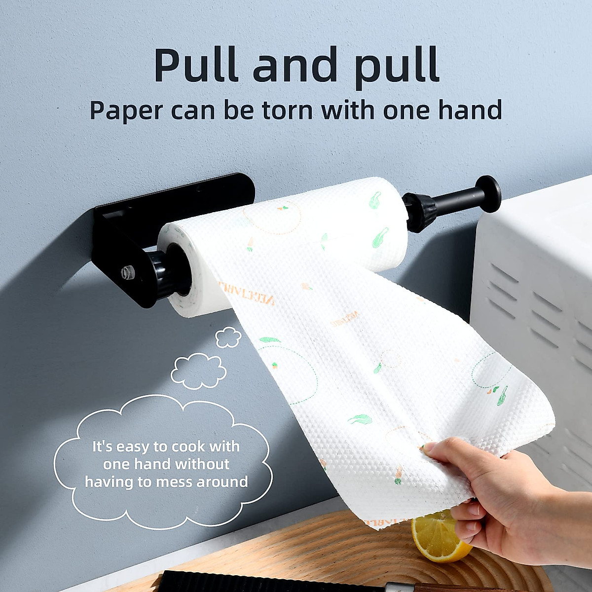 Paper Towel Holders,Single Hand Operable Under Cabinet Paper Towel Holder,Ratchet System,Self-Adhesive or Drilled,304 Stainless Steel Wall Mount Towel Paper Holder for Kitchen,Sink,Bathroom (Black)