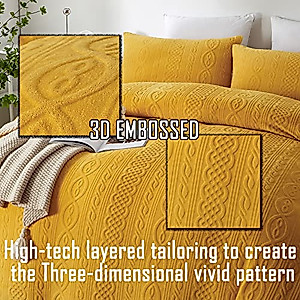 MorroMorn Queen Duvet Cover Set, Boho Bedding Sets Tufted, Fluffy Comforter Covers with Pillowcases Zipper - Soft Cozy Textured Luxury Modern Neutral Gold (Mustard Yellow, Full/Queen)