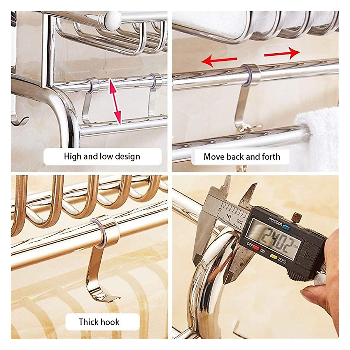 Towel Racks Bath Racks,Shower Corner Wall-Mounted Storage Rack 2-Layer Hook for Kitchen Bathroomshelves