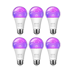 EDISHINE 6 Pack Black Light Bulb, 120V 9W UV Blacklight Bulbs with UVA Level 385-400nm, A19 E26 Base, LED Black Light Bulb for Blacklight Party, Body Paint, Fluorescent Poster, Halloween, ETL Listed