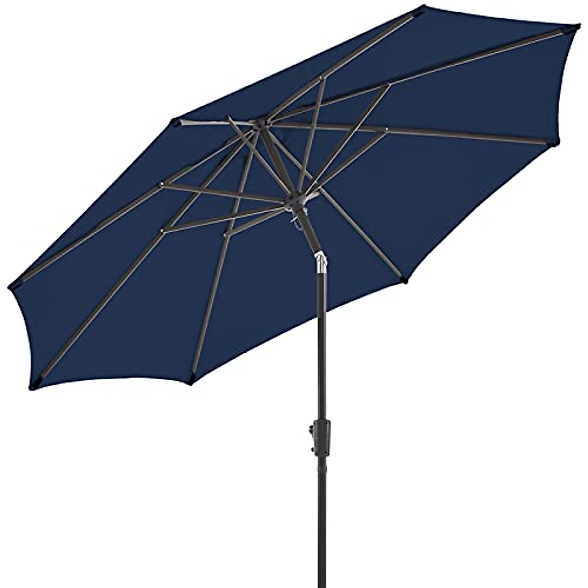 BLUU MAPLE Olefin 7.5 FT Patio Umbrella Outdoor Table Umbrellas, 36 Month Fade Resistance Olefin Canopy, Market Center Umbrellas with 8 Strudy Ribs & Push Button Tilt for Garden, Lawn & Pool (Navy Blue)