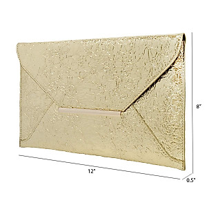 JNB Crushed Metallic Envelope Clutch, Gold