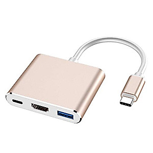 XUNMAIFHB Portable Docking Station,Type-c Turn hdmi Three-in-one Converter typec Multi-Function Docking Station USB Interface, PD Fast Charge, HD HDMI Fast Transmission, Gold