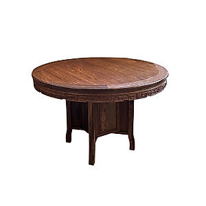 Chinese Brown Flower Carving Wood Round Pedestal Base Tea Table Acs7697