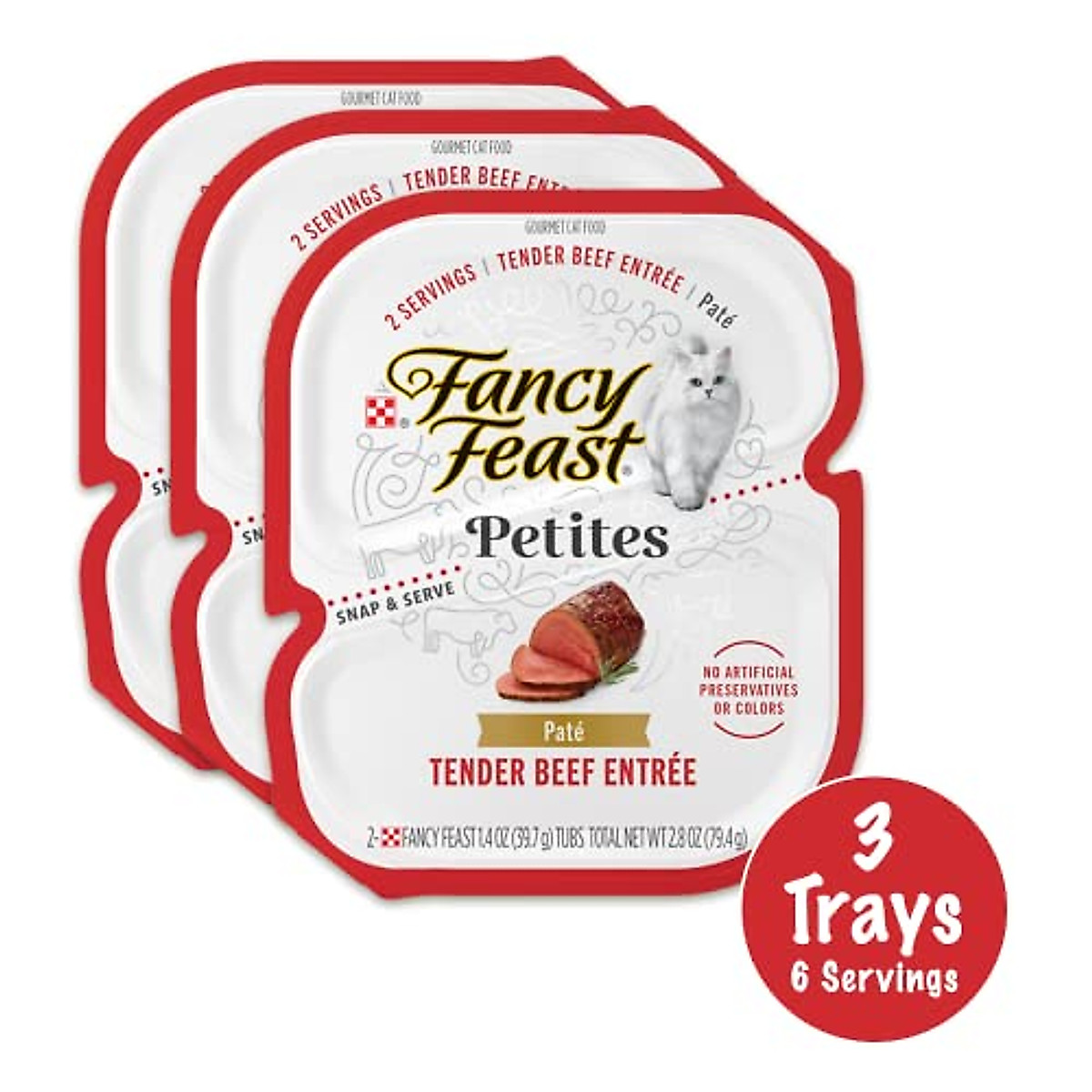 Pampered Pet Essentials Fancy Feast Petites Wet Cat Food Variety 5 Flavor Pack (30 Servings) - Bundled with Writing Cat Pen (Pate)
