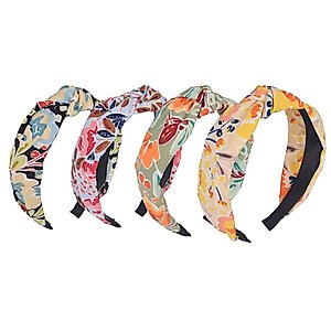 LifeDawn 4Pcs Headbands for Women,Floral Pattern Knotted Wide Headbands Cross Knot Hair Bands Vintage Hairband Turban Hoops Twist Headbands Accessories,Style 2