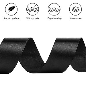 CLUEWR 1-1/2 Inches 50 Yards Black Satin Ribbon, Solid Fabric Ribbon Roll for Flower Bouquets, Gift Wrapping, Wedding, Handmade Crafts