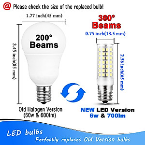 Heifymi E17 LED Light Bulb 6W(60W Halogen Equivalent) 6000K Daylight White 700lm 120V E17 LED Intermediate Base Bulb for Chandelier,Appliance,Desk Lamp,Cabinet,Closet,Ceiling Fan,Non-dimmable,5pack