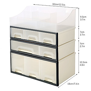 ROSELIFE Cosmetic Storage Box, Makeup Organizer, [TEAB] Drug Organizer Storage Box, Medicine Storage, Desktop Stationery Organizer, Kitchen Spices Organizer, 4 Pieces 8 Drawers, 5 Slots, Transparent