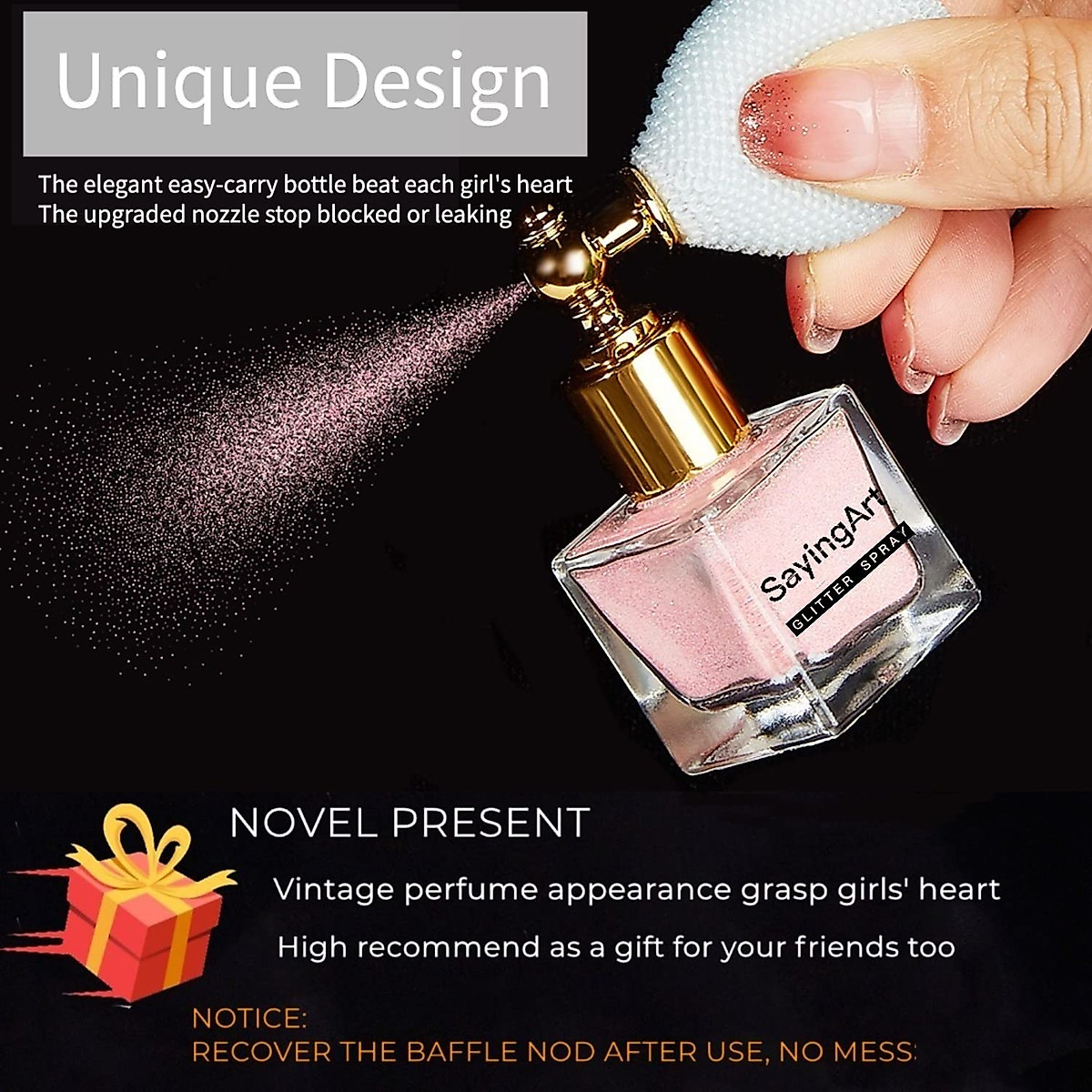 Pink Glow Sparkle Glitter Spray for Body Hair Skin Cloth Women, SayingArt Body Glitter Spray, 2 Hairspray Fine Cosmetic Shimmer Makeup Glitter for Rave Hair Body Face Clothes Nail Art Craft Design