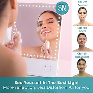 RIKI LOVES RIKI LED Vanity Mirror with Lights & Bluetooth - Portable Lighted Makeup Mirror with Magnification, Adjustable Stand, & Phone Clip | 5 Dimming Stages & HD Daylight Lighting Cosmetic Mirror