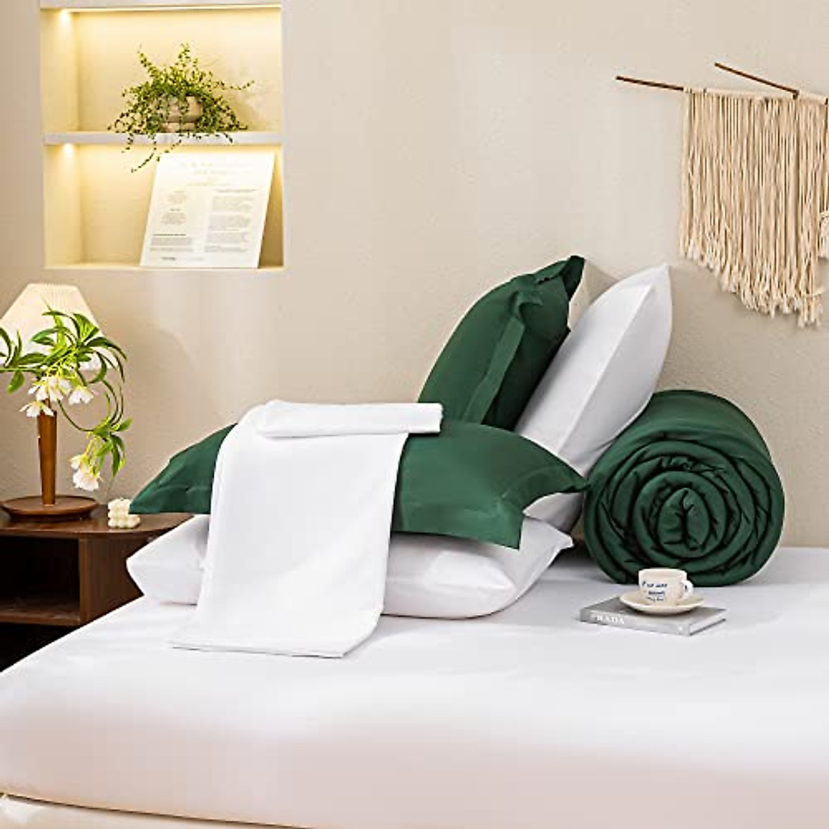 JANZAA 7 Piece Emerald Comforter for Queen Size Bed in a Bag Queen Comforter Set with Sheets Pillow Cases Pillow Shams Fitted Sheet Flat Sheet Microfiber Bed Set Soft Bedding Set All Season