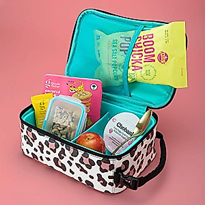 Swig Life Boxxi Lunch Box, Insulated Lunch Box for Women with Water Bottle Holder Side Pocket, Adjustable Meal Divider, Front Zipper Pocket, and Top Buckle Handle in Luxy Leopard Print