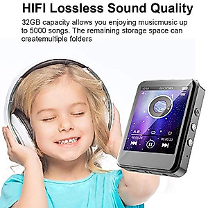 FDY MP3 Player, MP3 Player with Bluetooth5.0, 32GB Portable Music Player with FM Radio/Recorder, HiFi Lossless Sound Quality, 2.4Inch Touch Screen Mini MP3 Player for Running, Expandable 128GB TF