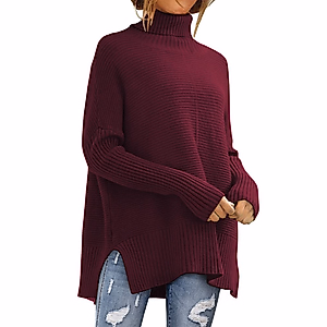 LILLUSORY Womens Turtleneck Oversized Tunic Fall Sweaters 2025 Casual Long Pullover Knit Winter Cute Poncho Fashion Trendy Clothes Outfits Clothing Tops Leggings Wine Red