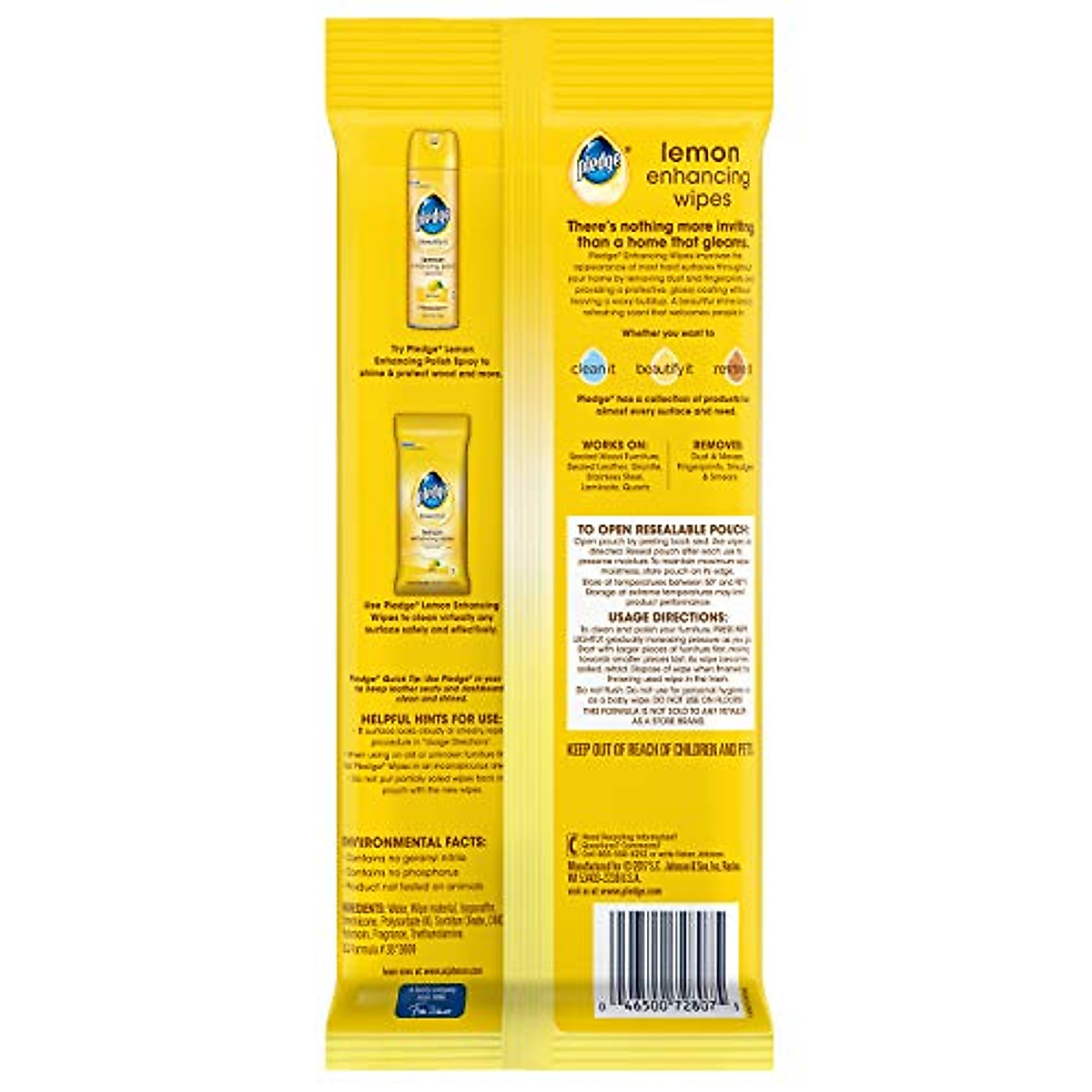Pledge Expert Care Wood Wipes, Shines and Protects, Removes Fingerprints, Lemon Scent, 24 Wipes