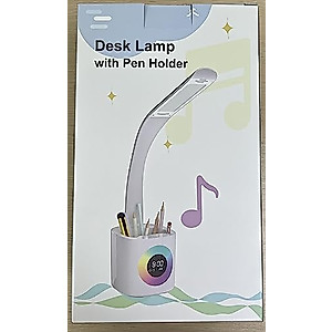 Hokone Desk Lamps for Home Office, LED Desk Lamp with Pen Holder, 10W Study Lamp with USB Adapter, Gooseneck White Desk Lamp Dimmable, RGB Touch Night Light for Kids