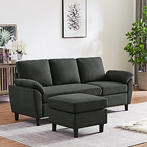 Enobala 79" Convertible Sectional Sofa, Modern L Shaped 3 Seat Couch with Reversible Ottoman for Living Room (#Black)