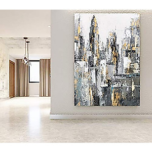 Yihui Arts Large Modern Abstract Chicago City Canvas Wall Artworks Painting with Gold Foil for Living Room Decoration