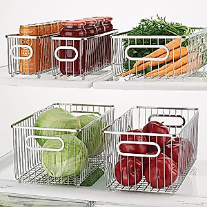mDesign Metal Farmhouse Kitchen Pantry Food Storage Organizer Basket Bin - Wire Grid Design - for Cabinets, Cupboards, Shelves, Countertops - Holds Potatoes, Onions, Fruit, Extra Large - Chrome