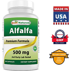 Best Naturals Alfalfa Green Super Food 500 mg 180 Capsules (180 Count (Pack of 1))