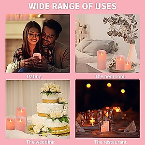 Flameless LED Battery Operated Flickering Candles: 4" 5" 6" Set of 3 Pink Real Wax Pillar Dancing Flame 10-Key Remote Control Candle Lights 300Hours For Holiday,Gifts, Thanksgiving, Christmas, Wedding