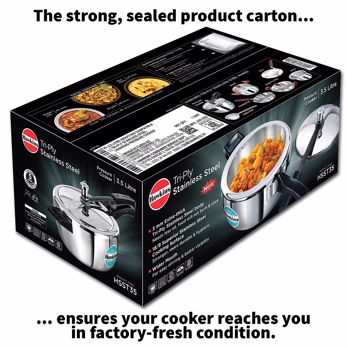 Hawkins 3.5 Litre Triply Stainless Steel Pressure Cooker, Inner Lid Cooker, Silver (HSST35)