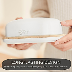 STEINZEIT Butter Dish with Lid (4.9 in x 6.9 in) - Ceramic Butter Dish - Large Butter Container for 2 pcs of Western Butter - Butter Dish with Lid for Countertop - Butter Holder Dishwasher Safe