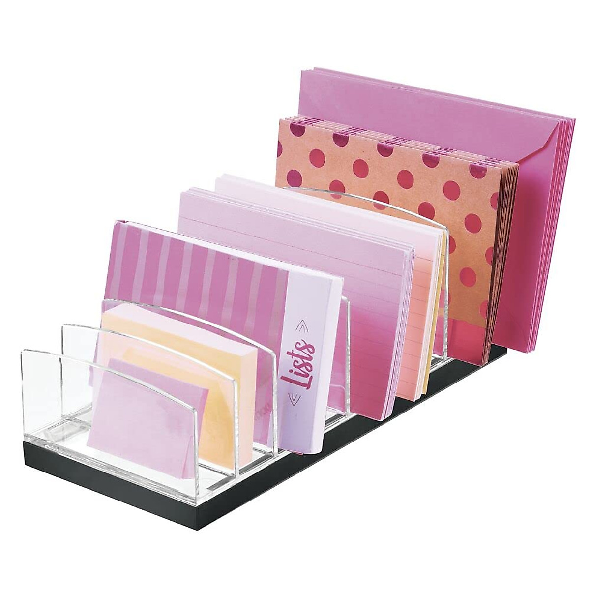 mDesign Plastic Divided Cosmetic Palette Organizer with 9 Sections - Makeup Storage for Bathroom Vanity, Cabinet, Drawer - Holds Eyeshadow, Blush, Powder - Lumiere Collection - Clear/Black